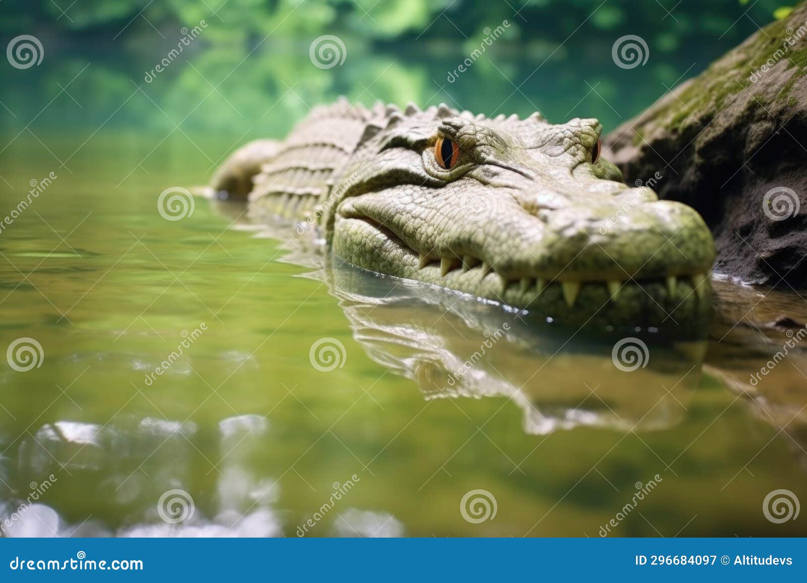 Crocodile Waiting Submerged at a Rivers Edge Stock Image - Image of ...