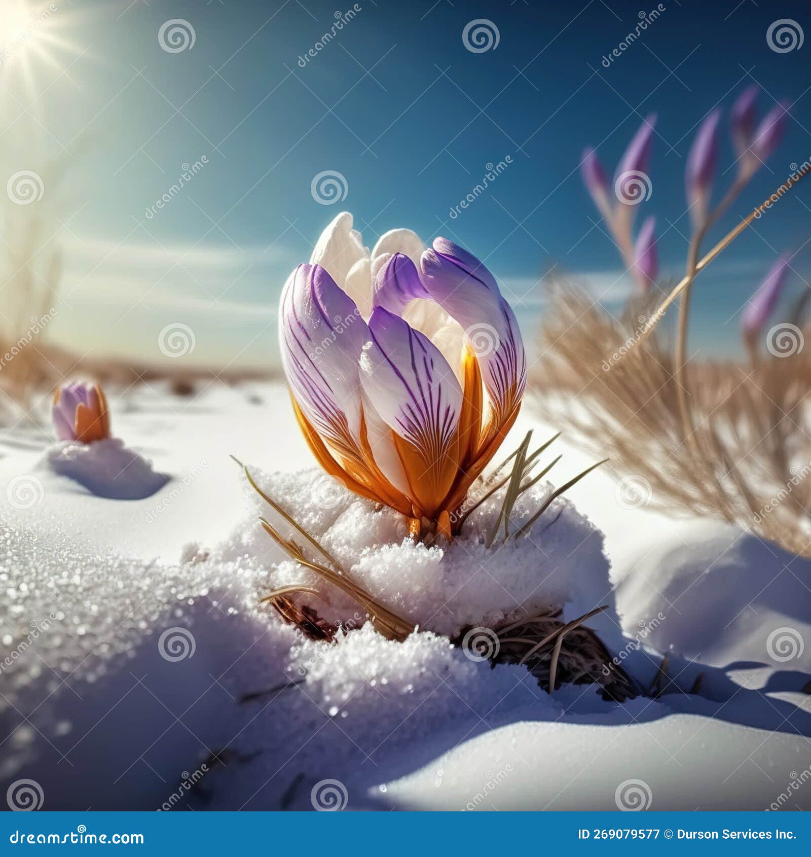 Crocus Flower in Snow. Generative AI Image Stock Illustration ...