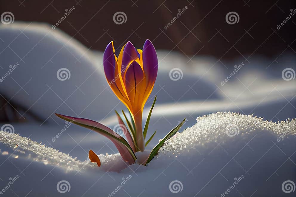 Crocus Growing through the Snow.generative Ai Stock Illustration ...