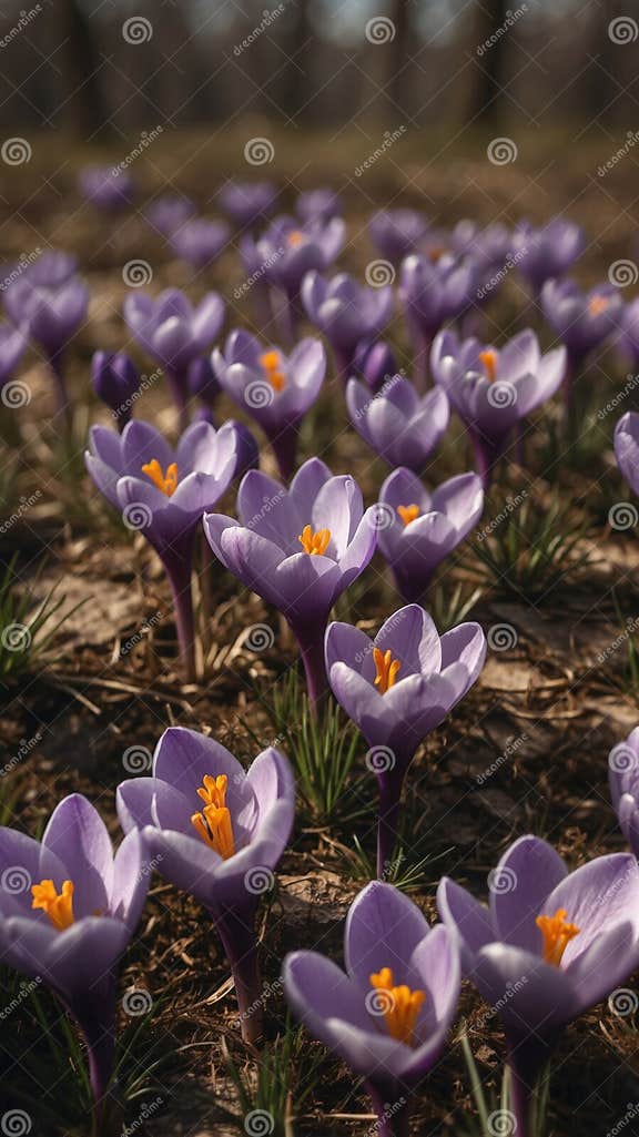 Crocus Panorama Banner Background on Spring. Stock Illustration ...