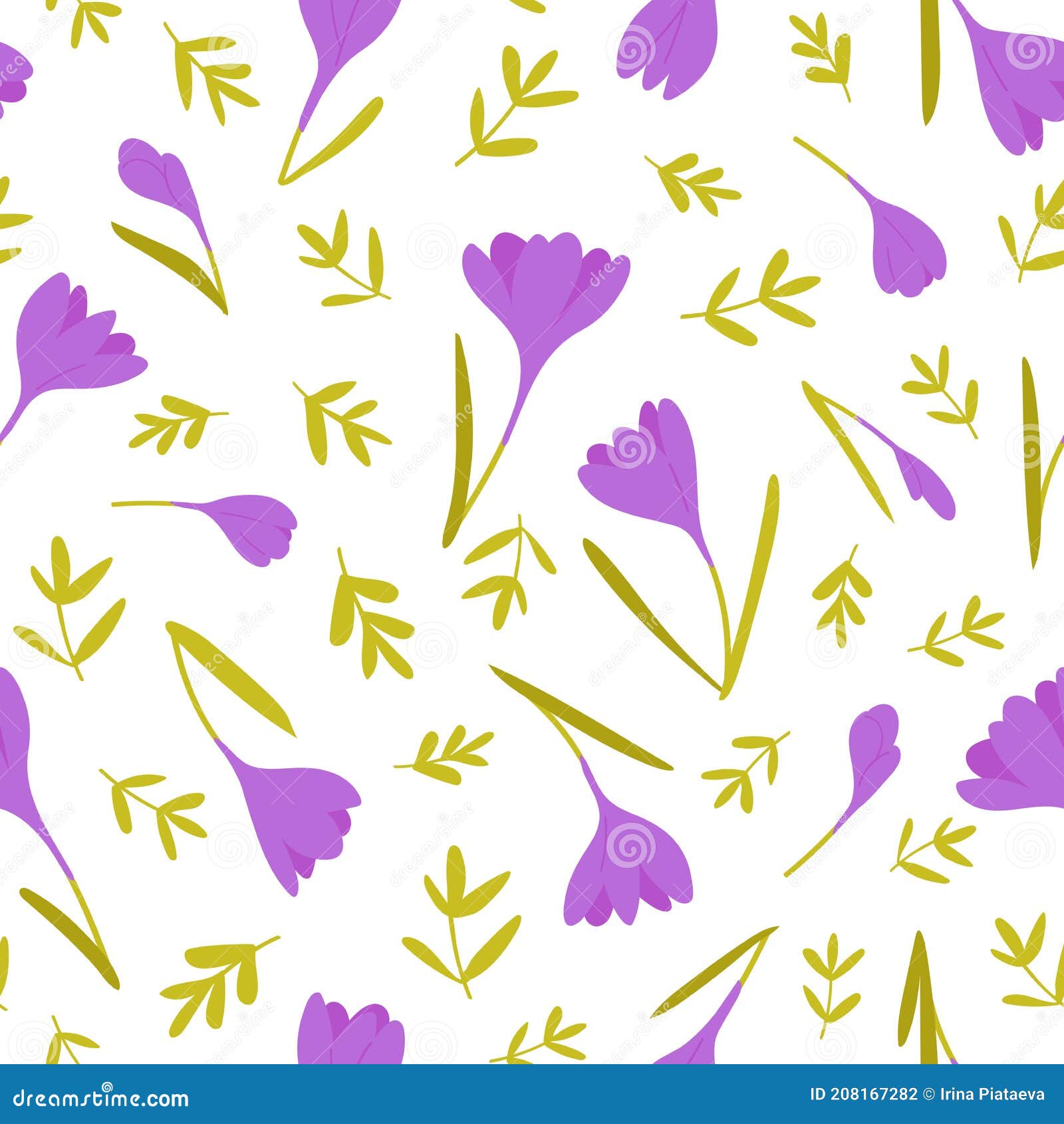 Crocus Seamless Pattern on White Background. Beautiful Spring Flowers ...