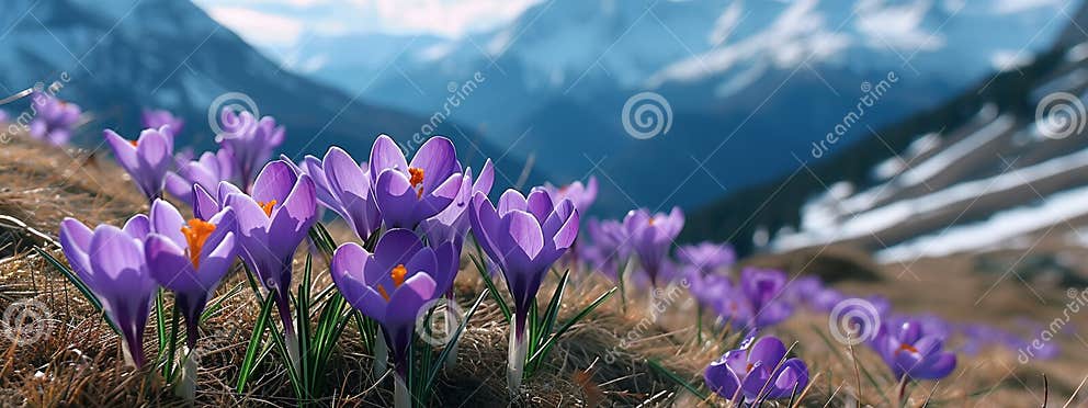 Crocuses in the Mountains Close-up Stock Photo - Image of flower ...