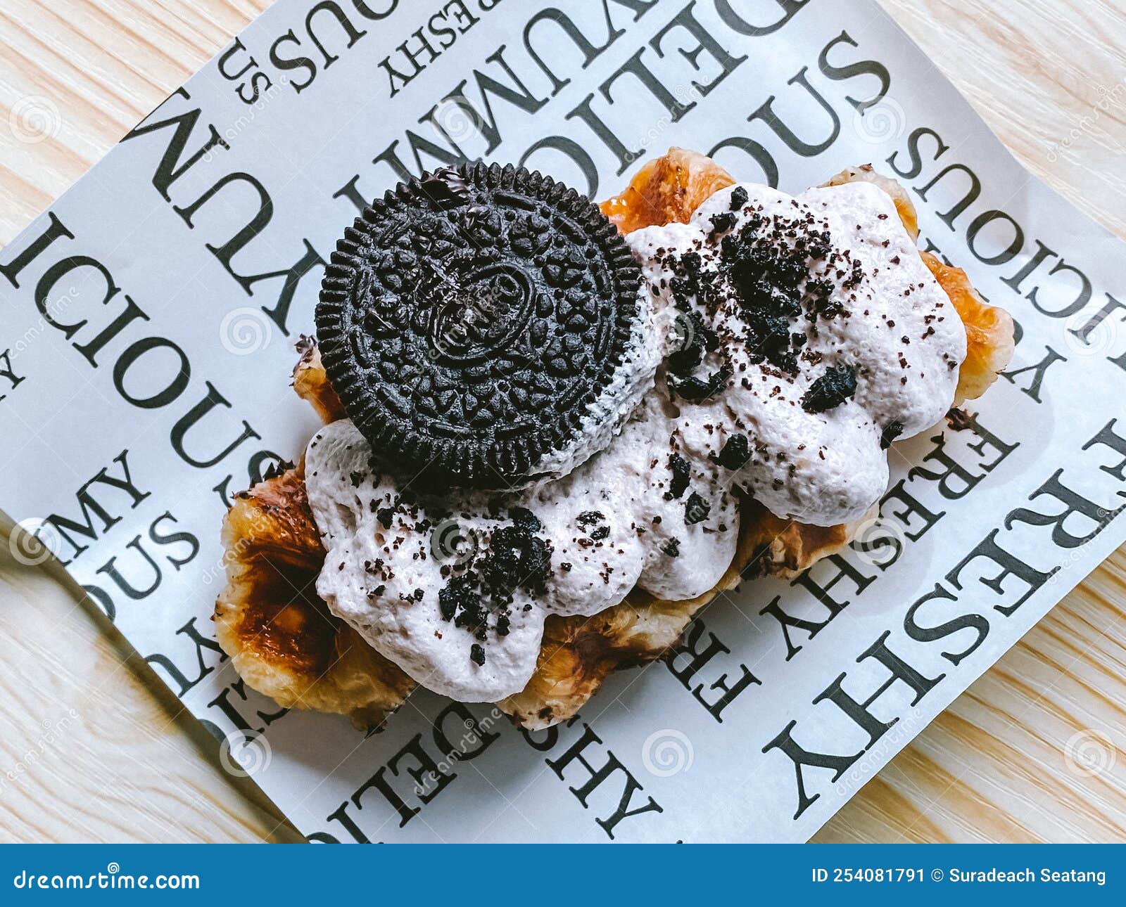 Croffle with Cookie and Cream on Top Stock Image - Image of drink, herb ...