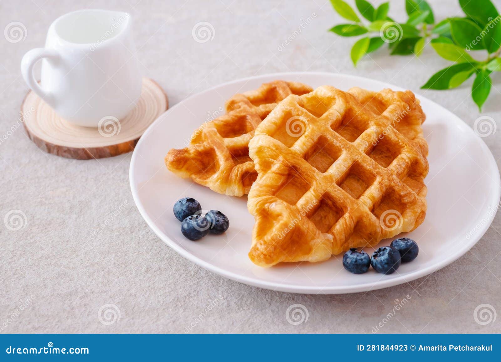 Croffle or Croissant Waffle with Blueberries on Plate Stock Image ...
