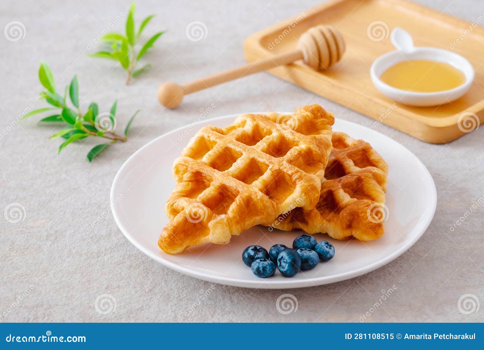 Croffle or Croissant Waffle with Blueberries on Plate Stock Image ...