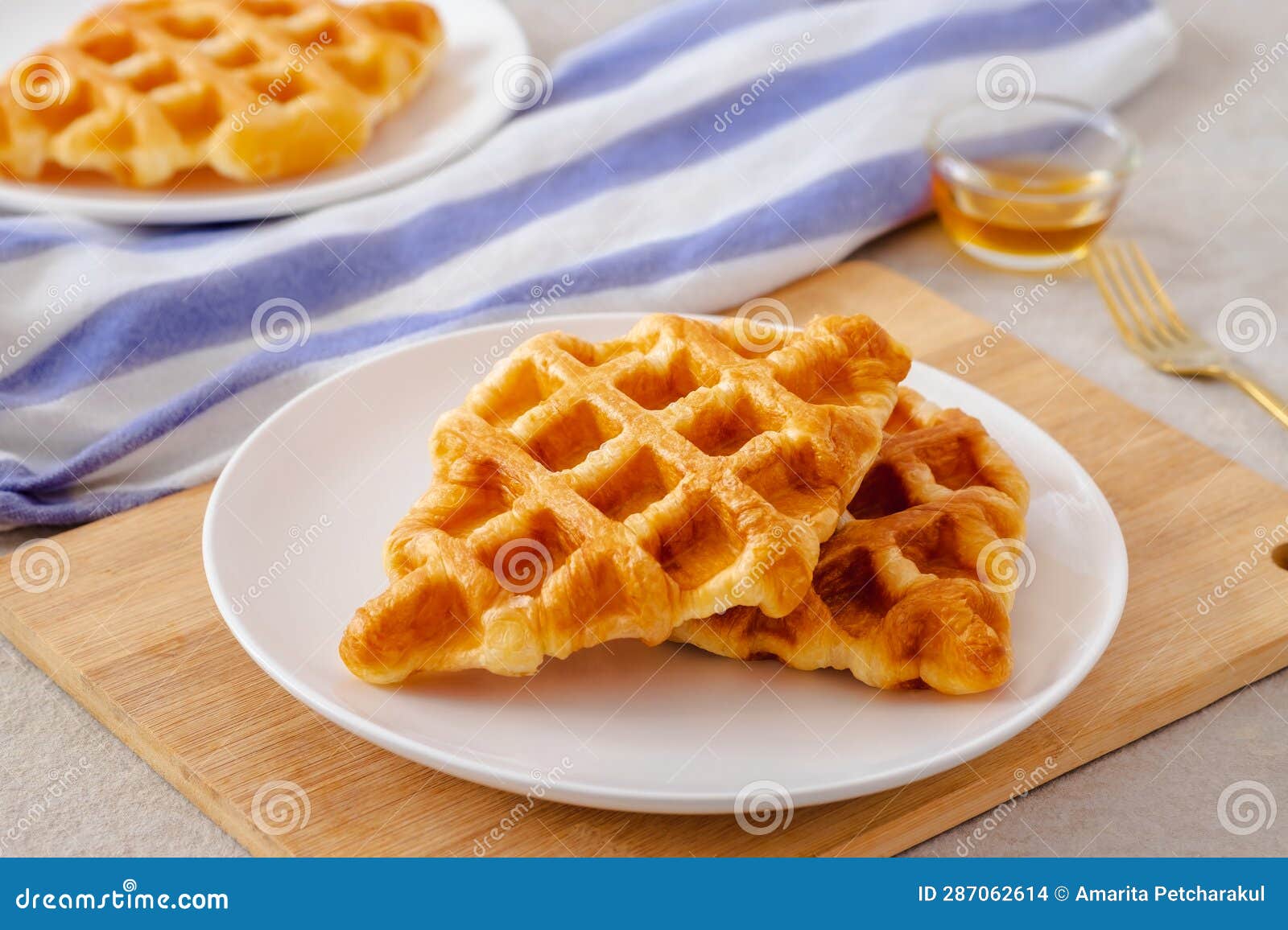 Croffle or Croissant Waffle on White Plate Stock Photo - Image of ...