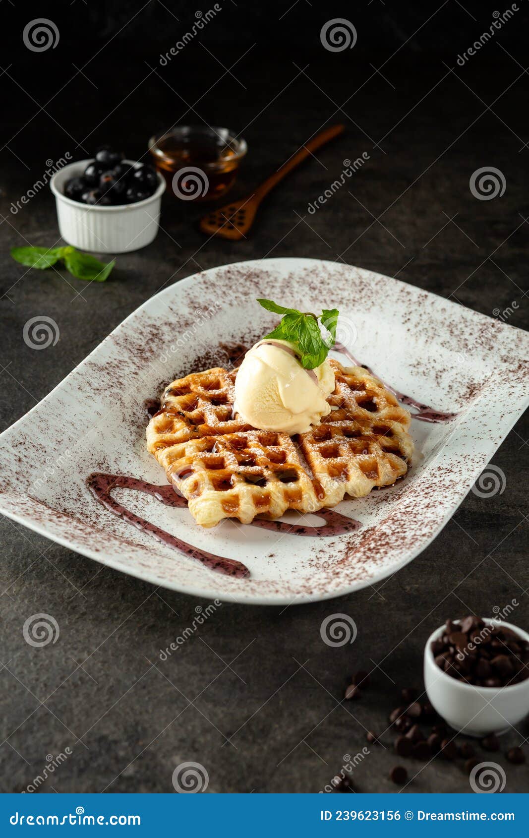 Croffle toping ice cream stock photo. Image of cream - 239623156