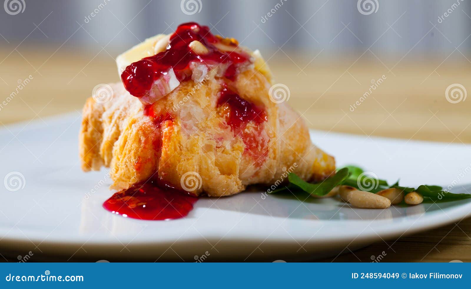 Croissant with Camembert and Raspberry Jam Stock Image - Image of piece ...