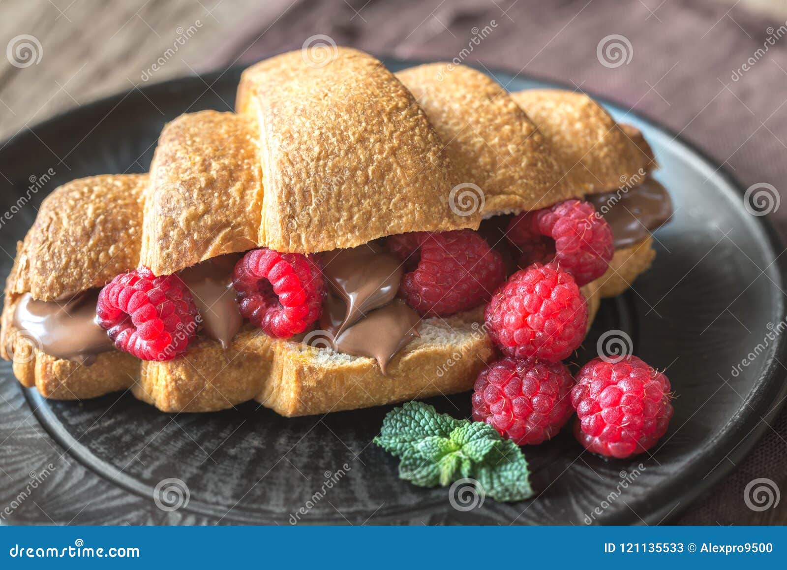 Croissant with Fresh Raspberries Stock Image - Image of herb, food ...