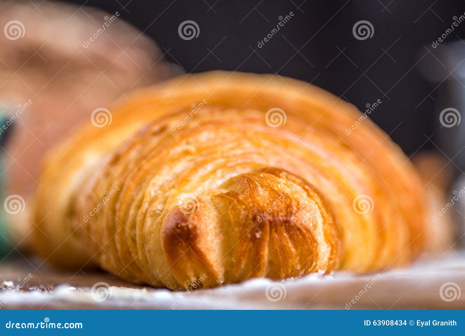 Croissant Close Up View in the Bakery Stock Photo - Image of dark ...