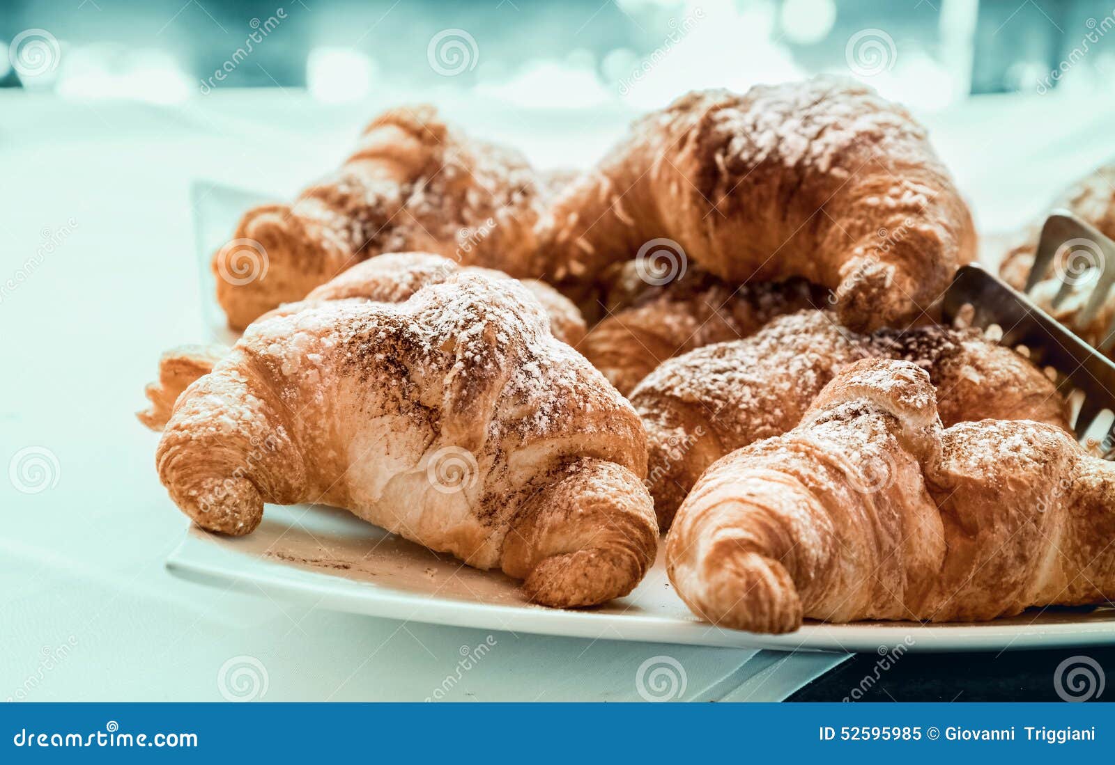 Croissant Fresh Bakery Pastry Over Light Blue Background. Stock Image ...