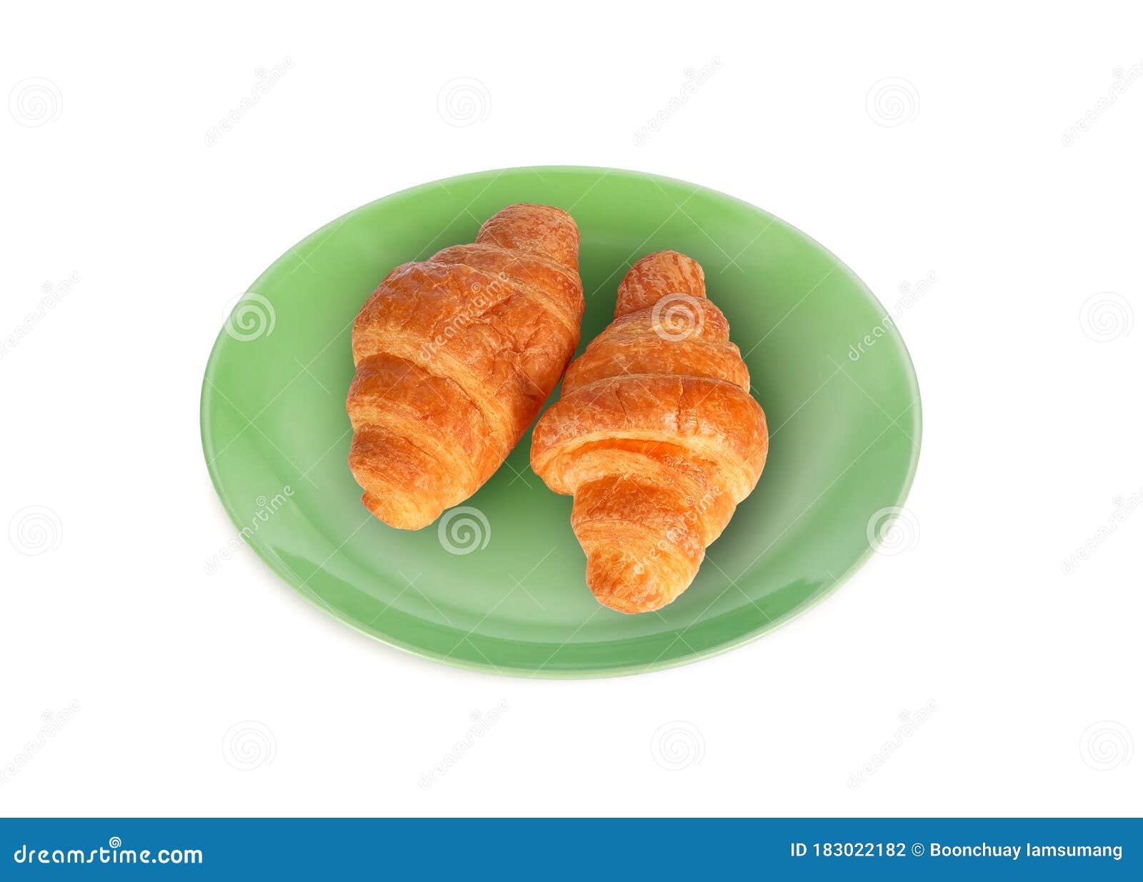 Croissant in the Green Plate Isolated on White Background Stock Photo ...