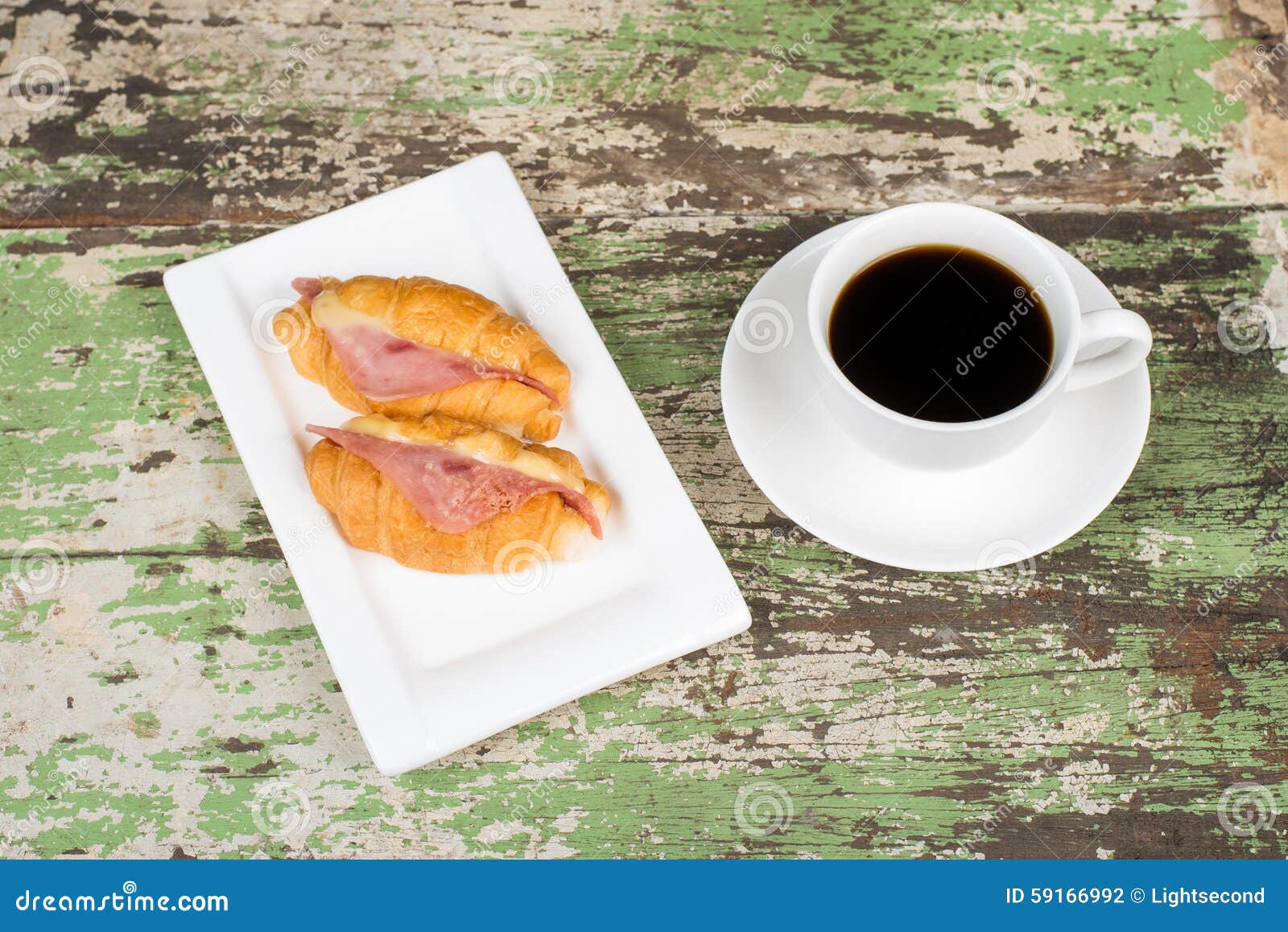 Croissant with Ham and Coffee Cup Stock Photo - Image of buttery ...