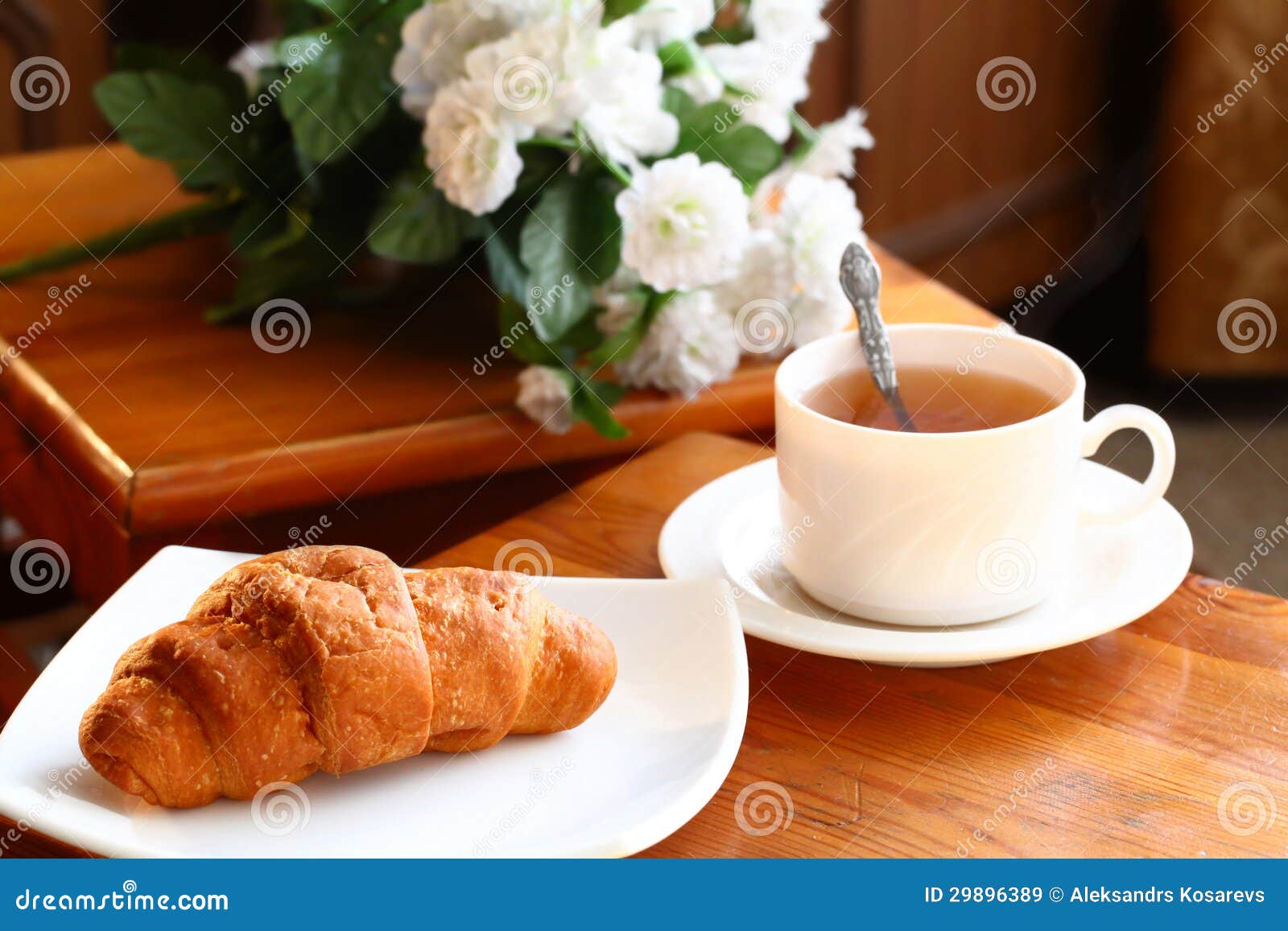 Cup of Tea with French Croissant Stock Image - Image of buttery, bake ...