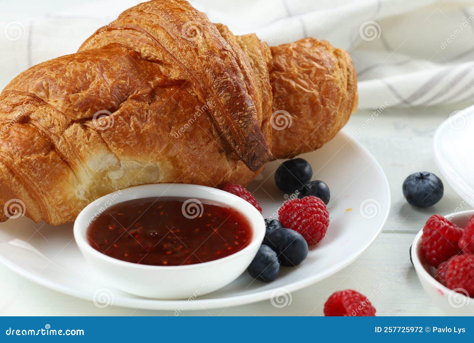Croissant with Jam and Berries. Traditional Breakfast Stock Photo ...