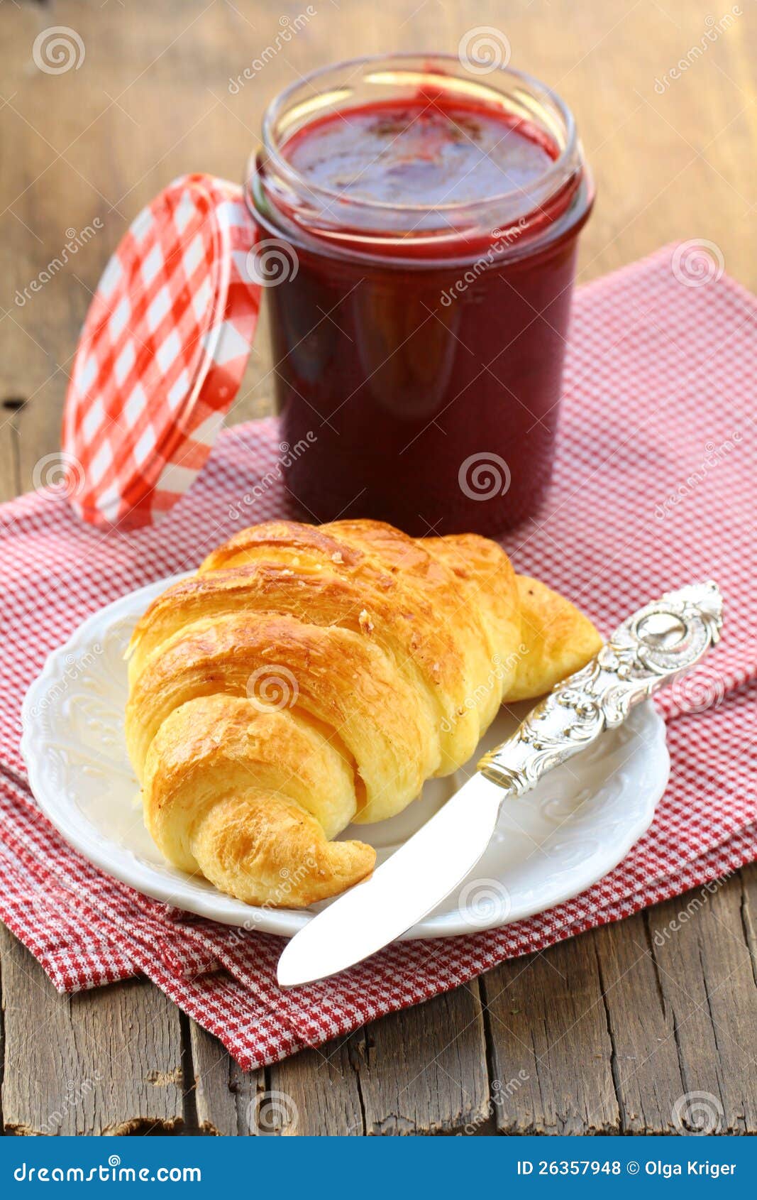 Croissant with Jam on a Plate Stock Photo - Image of white, snack: 26357948