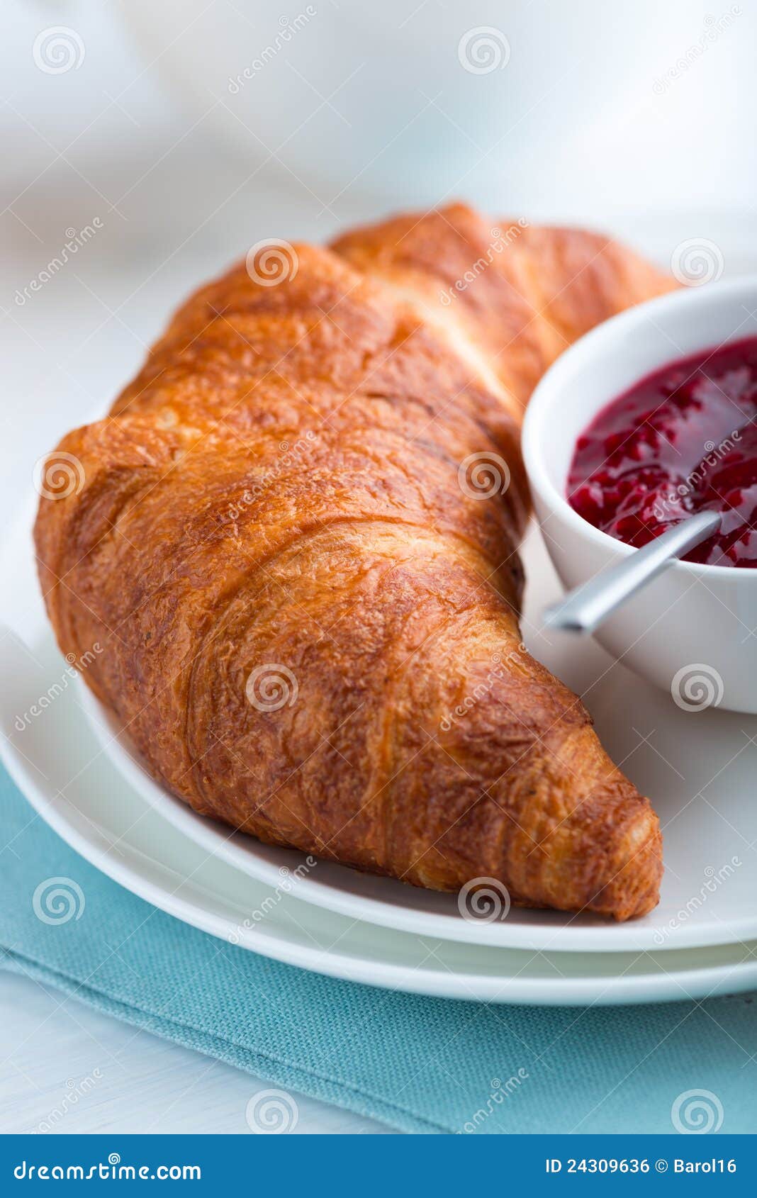 Croissant and Raspberry Jam Stock Photo - Image of preserves, croissant ...