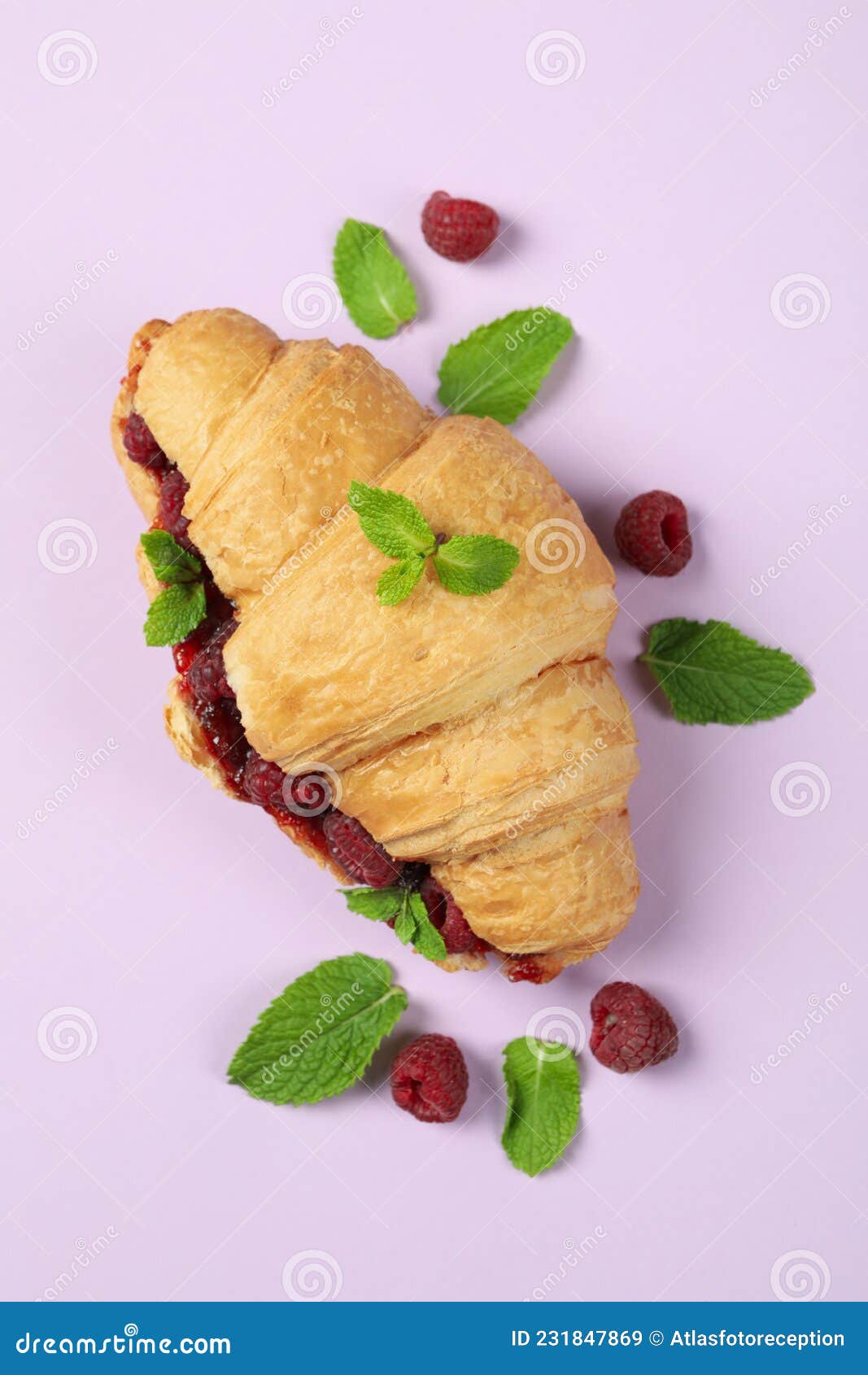 Croissant with Raspberry Jam on Purple â€‹background Stock Image ...