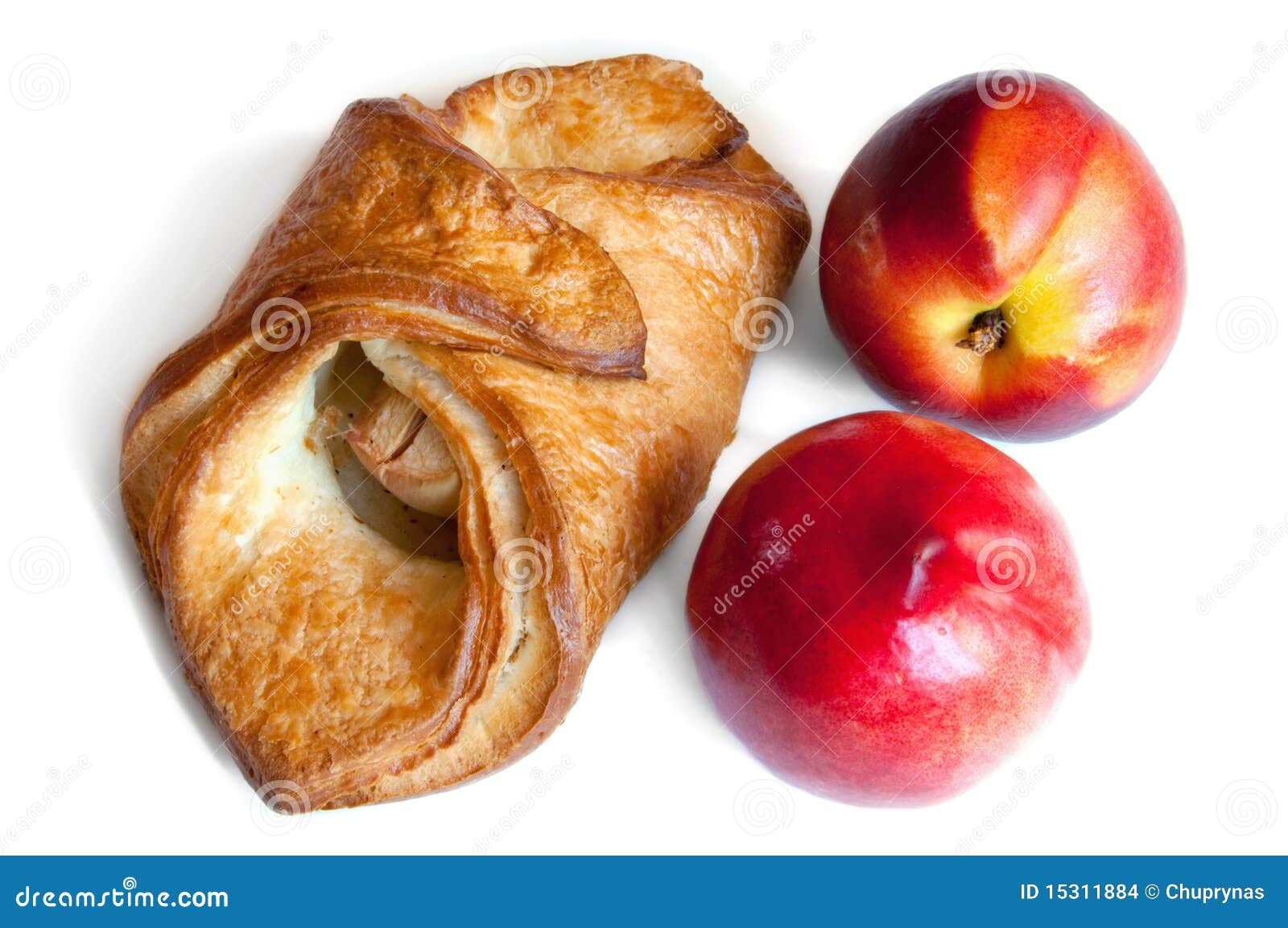 Croissant and Red Peaches Isolation on White Stock Photo - Image of ...