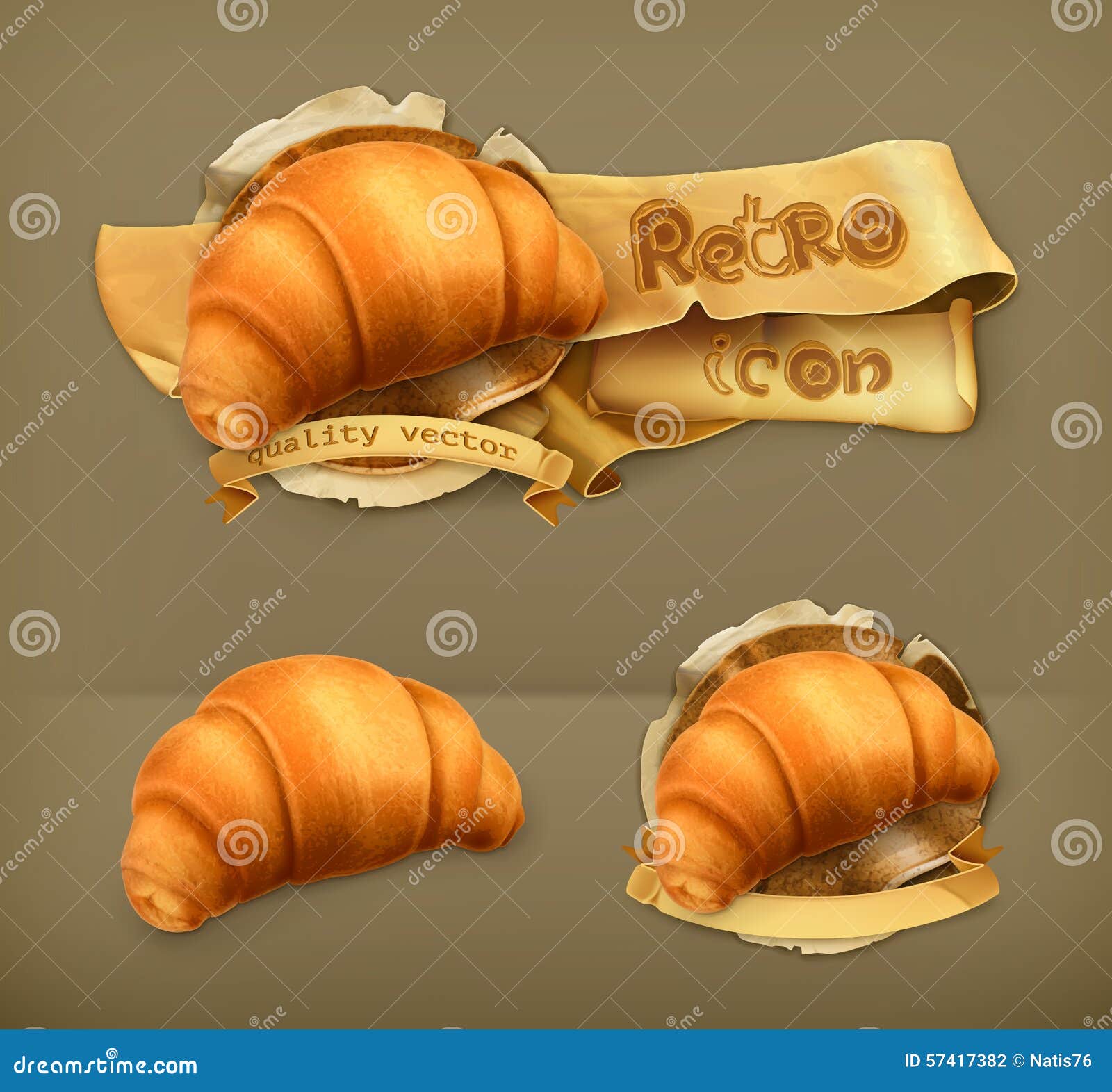 Croissant Retro Vector Icons Stock Vector - Illustration of kitchen ...