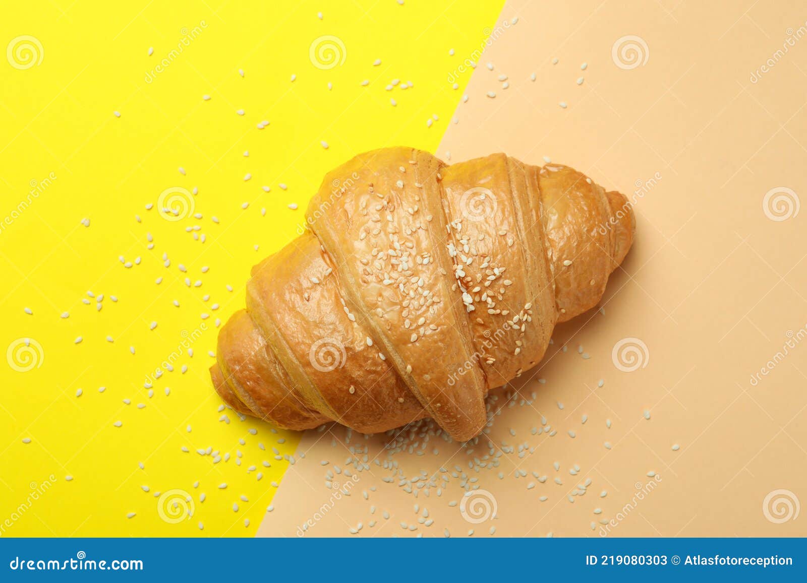 Croissant and Sesame on Two Tone Background, Top View Stock Image ...