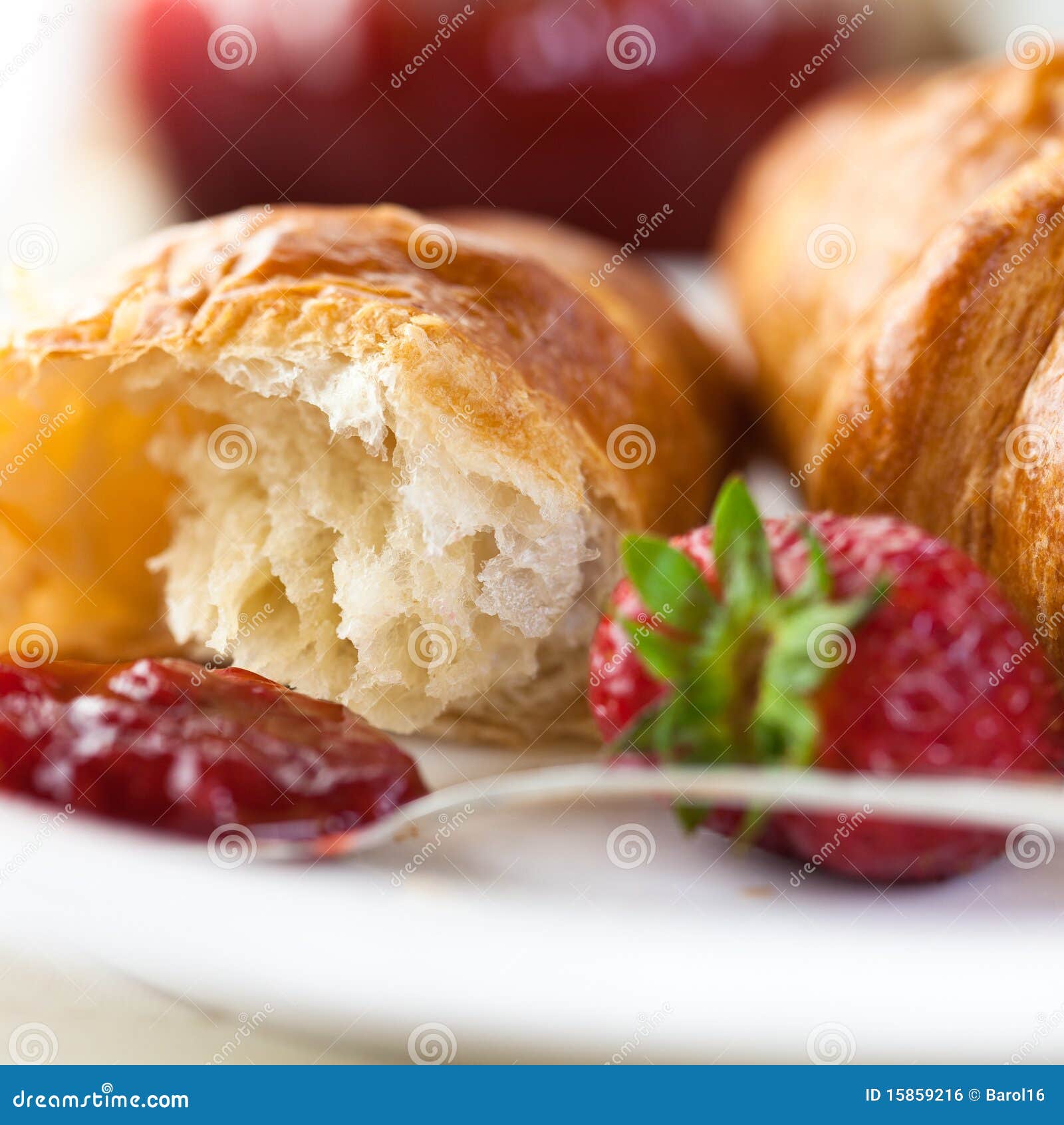 Croissant with Strawberry Jam Stock Photo - Image of preserves, spoon ...