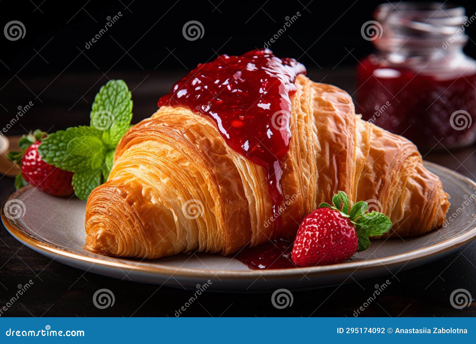 Croissant with Strawberry Jam Stock Illustration - Illustration of ...