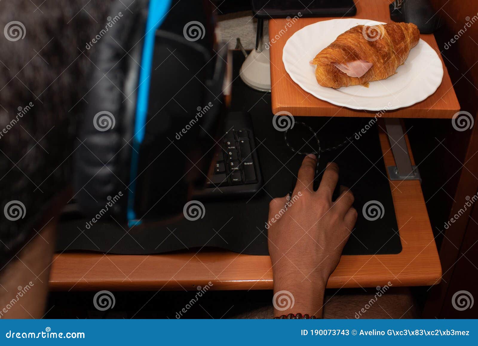 Croissant Stuffed with Ham and Melted Cheese and Young People Playing ...