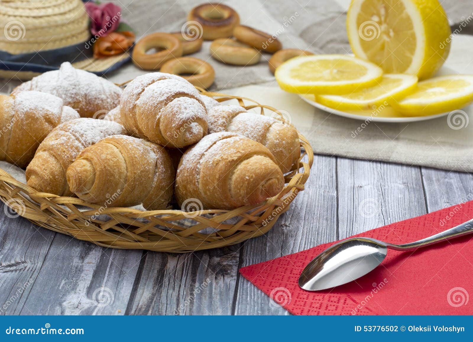 Croissant tea stock photo. Image of breakfast, backgrounds - 53776502