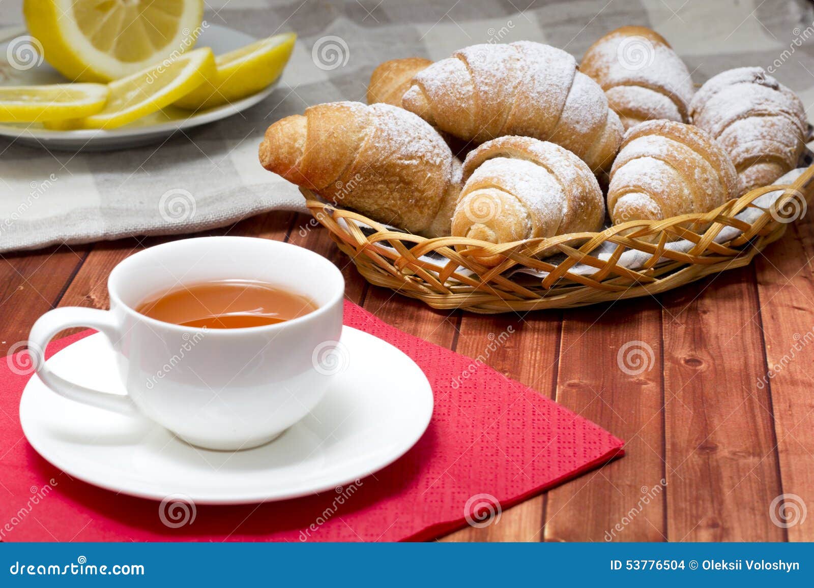Croissant tea stock photo. Image of saucer, close, culture - 53776504