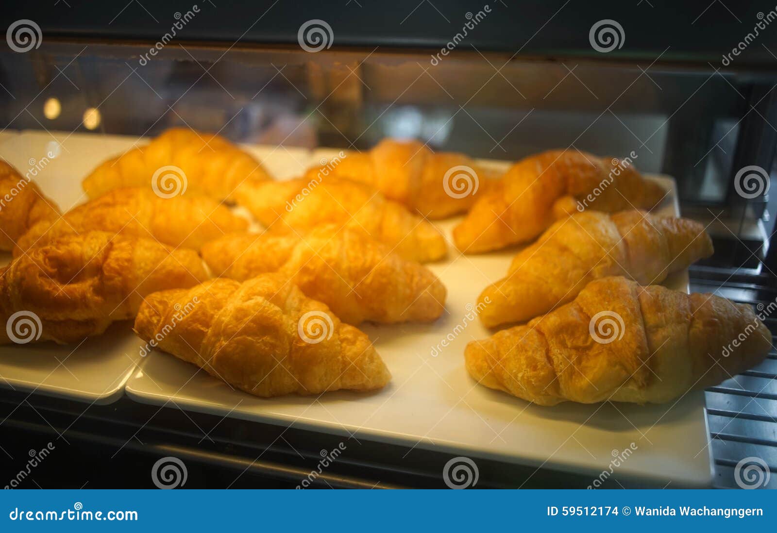 Croissants Display in the Bakery Shop, Soft Focus Stock Photo - Image ...