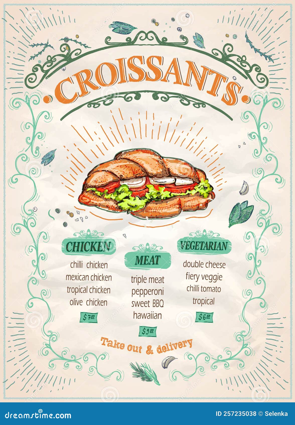 Croissants Menu List Template, Retro Style Vector Menu Stock Vector ...