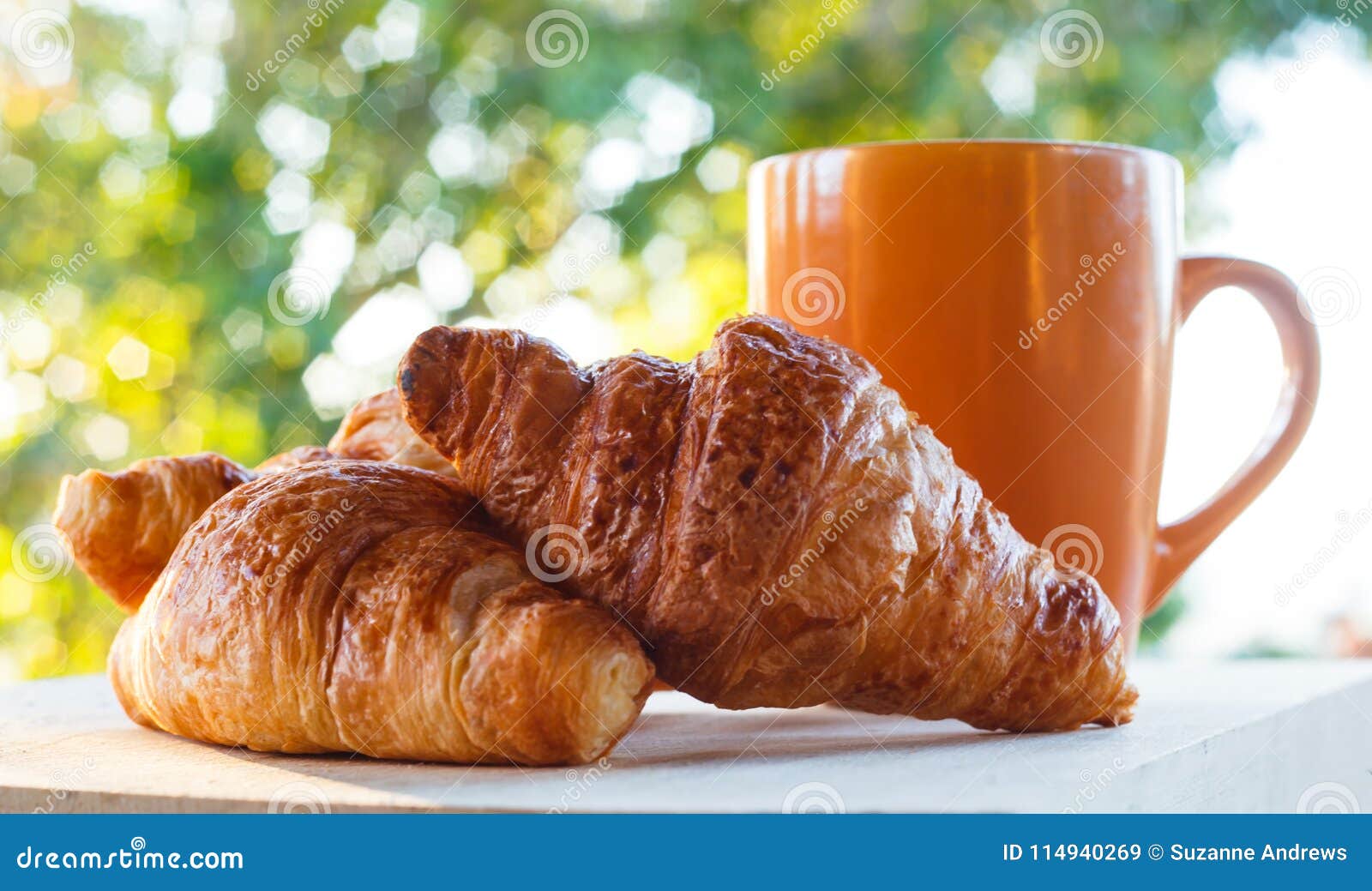 Croissants and Mug of Coffee Stock Image - Image of outside, saucer ...