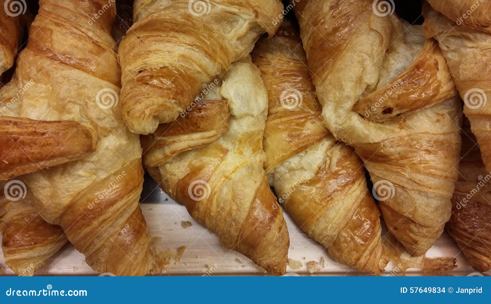 Croissants On The Shelf At Bakery Pastry Display Wooden Cut Board ...