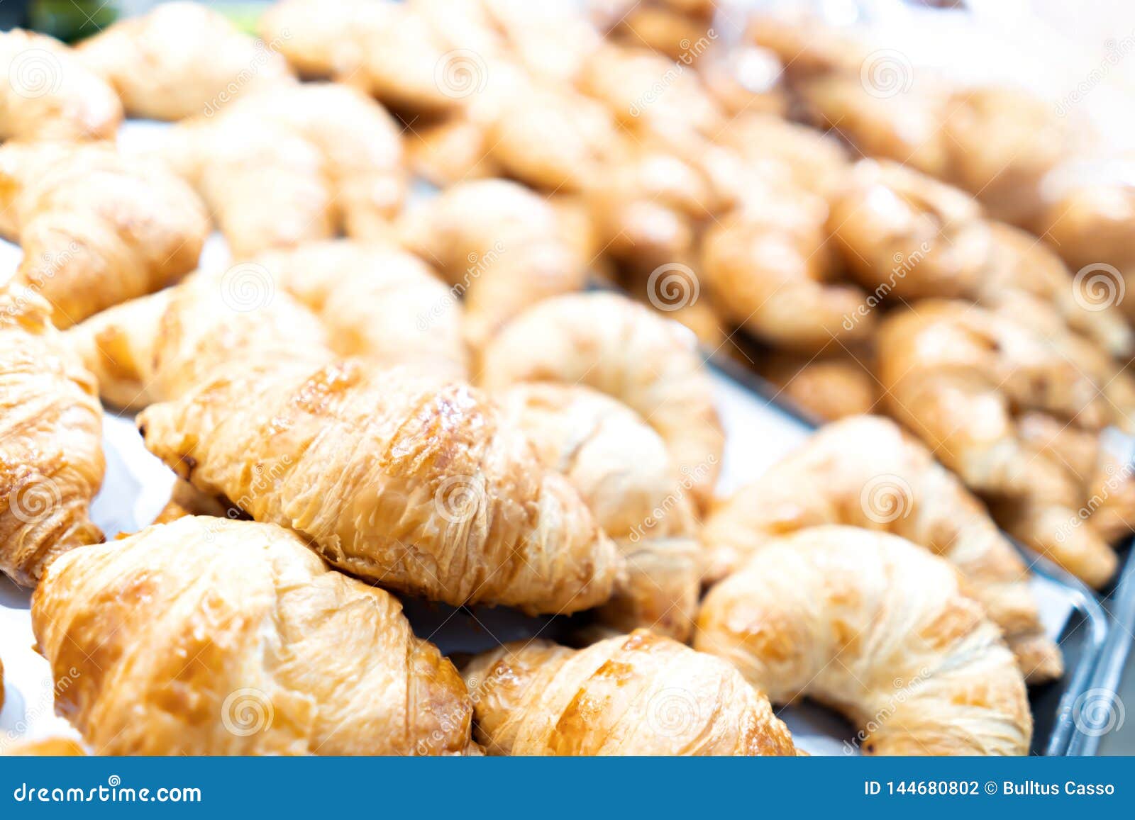Croissants On The Shelf At Bakery Pastry Display Wooden Cut Board ...