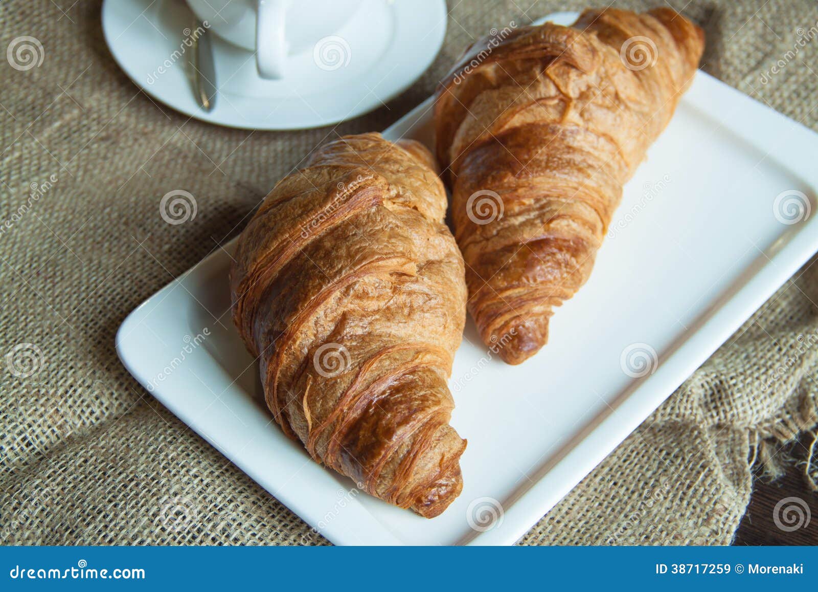 Croissants and tea stock image. Image of burlap, dessert - 38717259