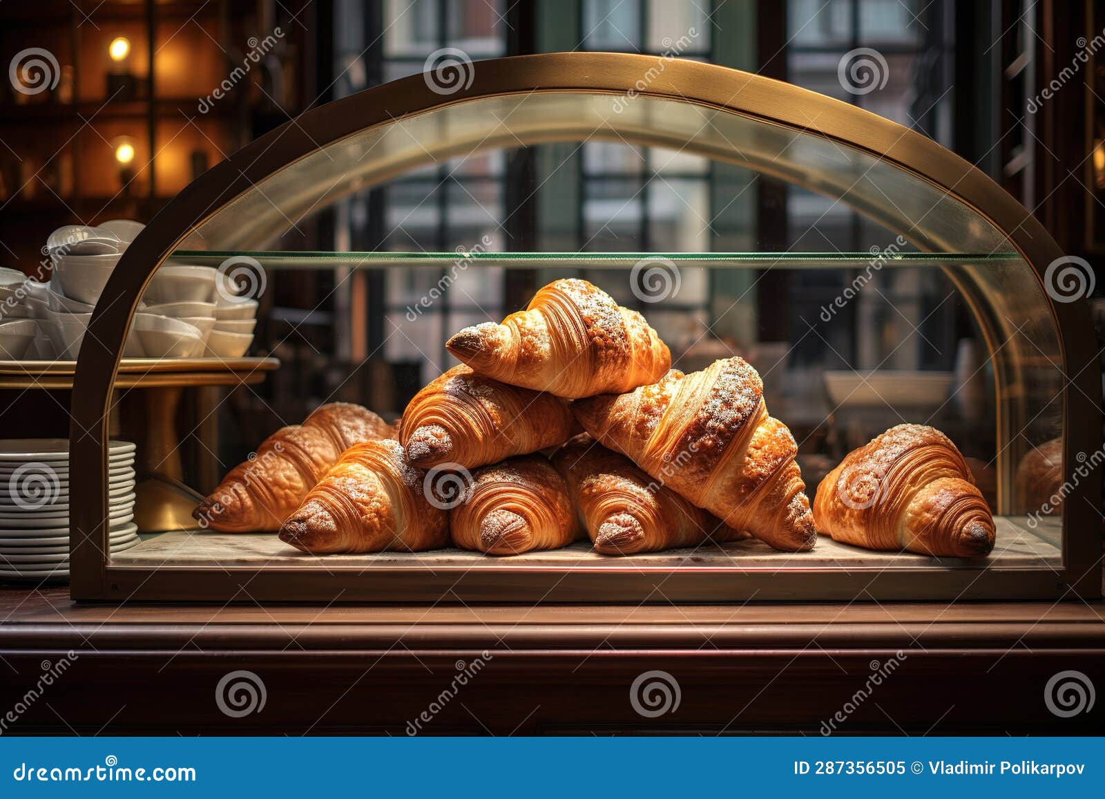 Croissants in Window of Cafe Stock Illustration - Illustration of ...