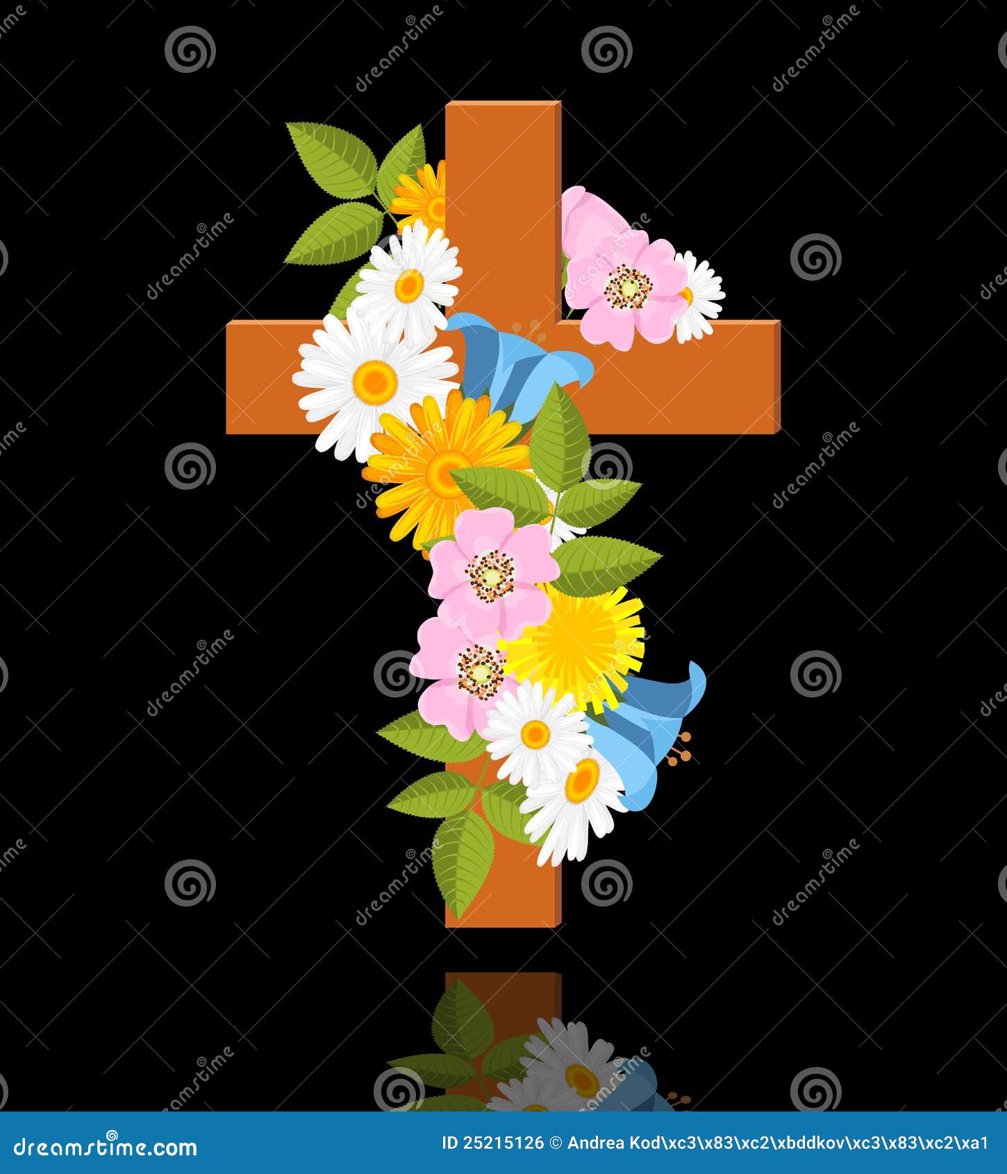 Croix avec des fleurs illustration de vecteur. Illustration du crucifix ...