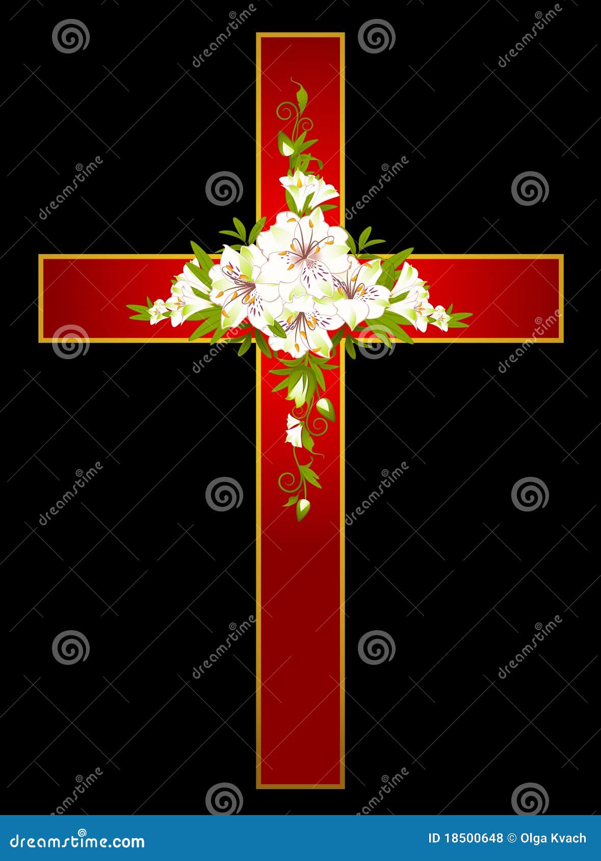 Croix d'or avec des fleurs illustration de vecteur. Illustration du ...