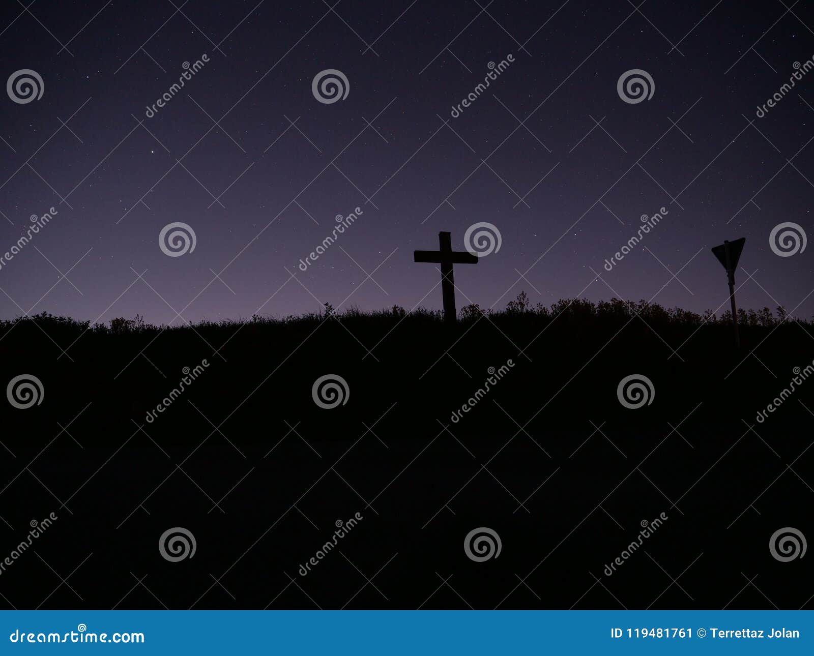 Croix by night stock image. Image of cross, croix, road - 119481761
