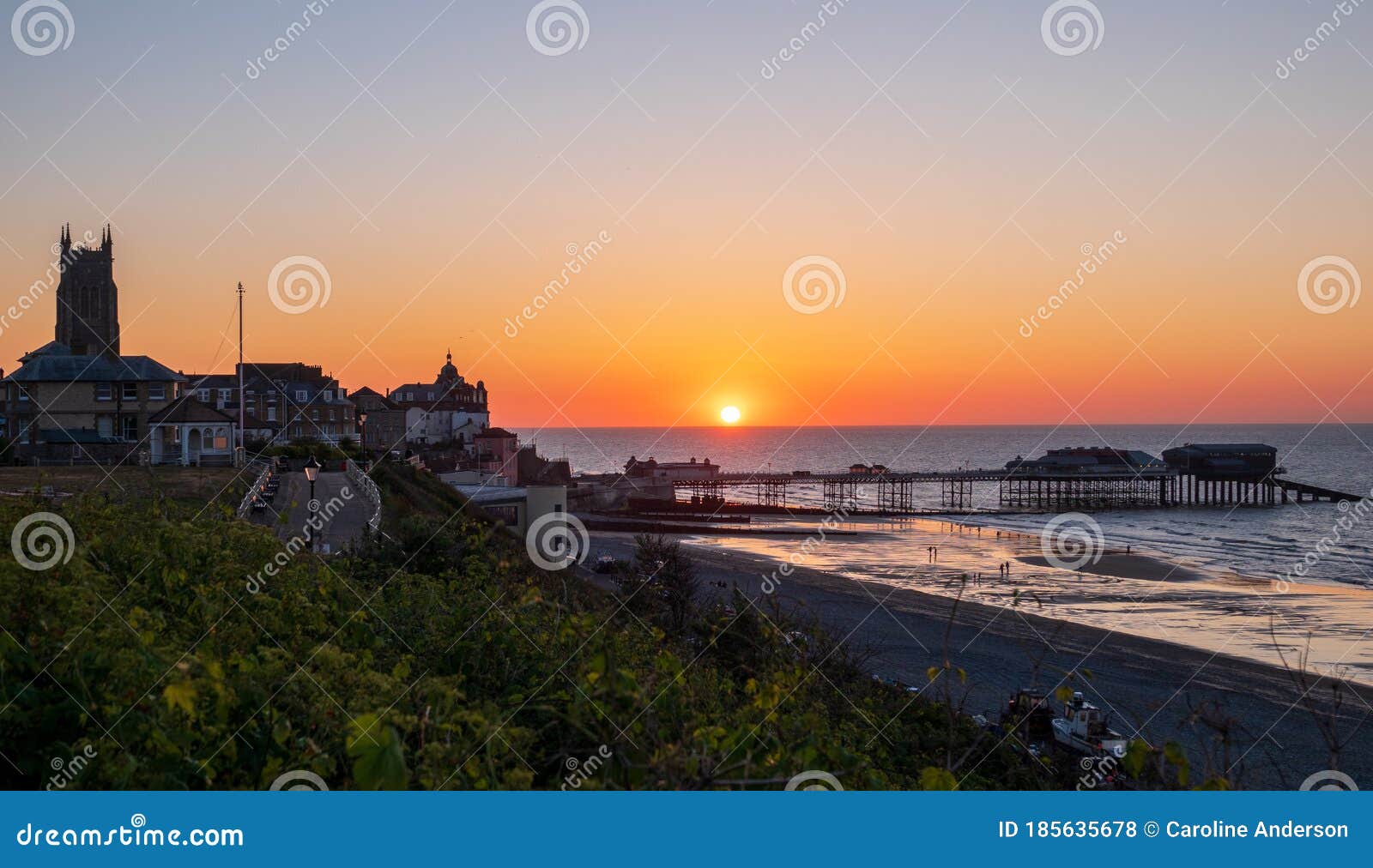 Cromer Town and Pier at Sunset Stock Photo - Image of building, holiday ...