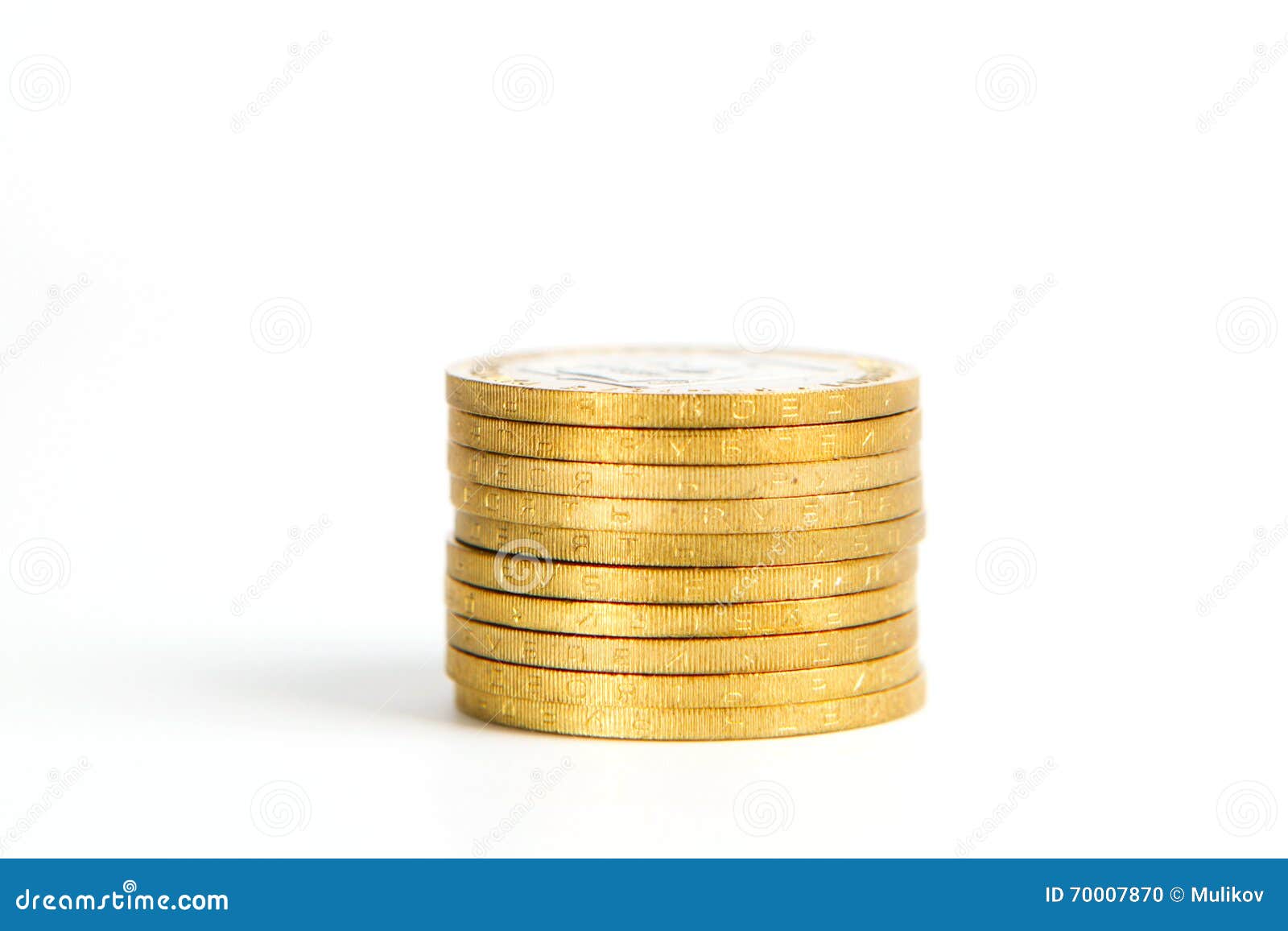Crooked Stack of Shiny Gold Coins Isolated Stock Photo - Image of metal ...