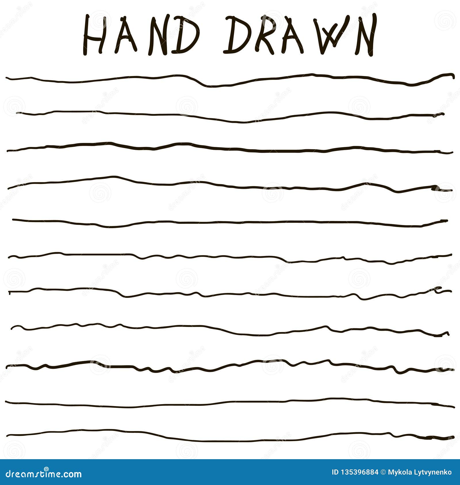 Crooked Uneven Hand Drawn Lines Vector Horizontal Curves Lines Strip ...