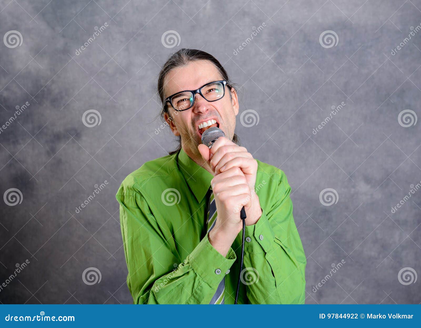 Crooner in Green Shirt and Necktie Stock Photo - Image of beard ...