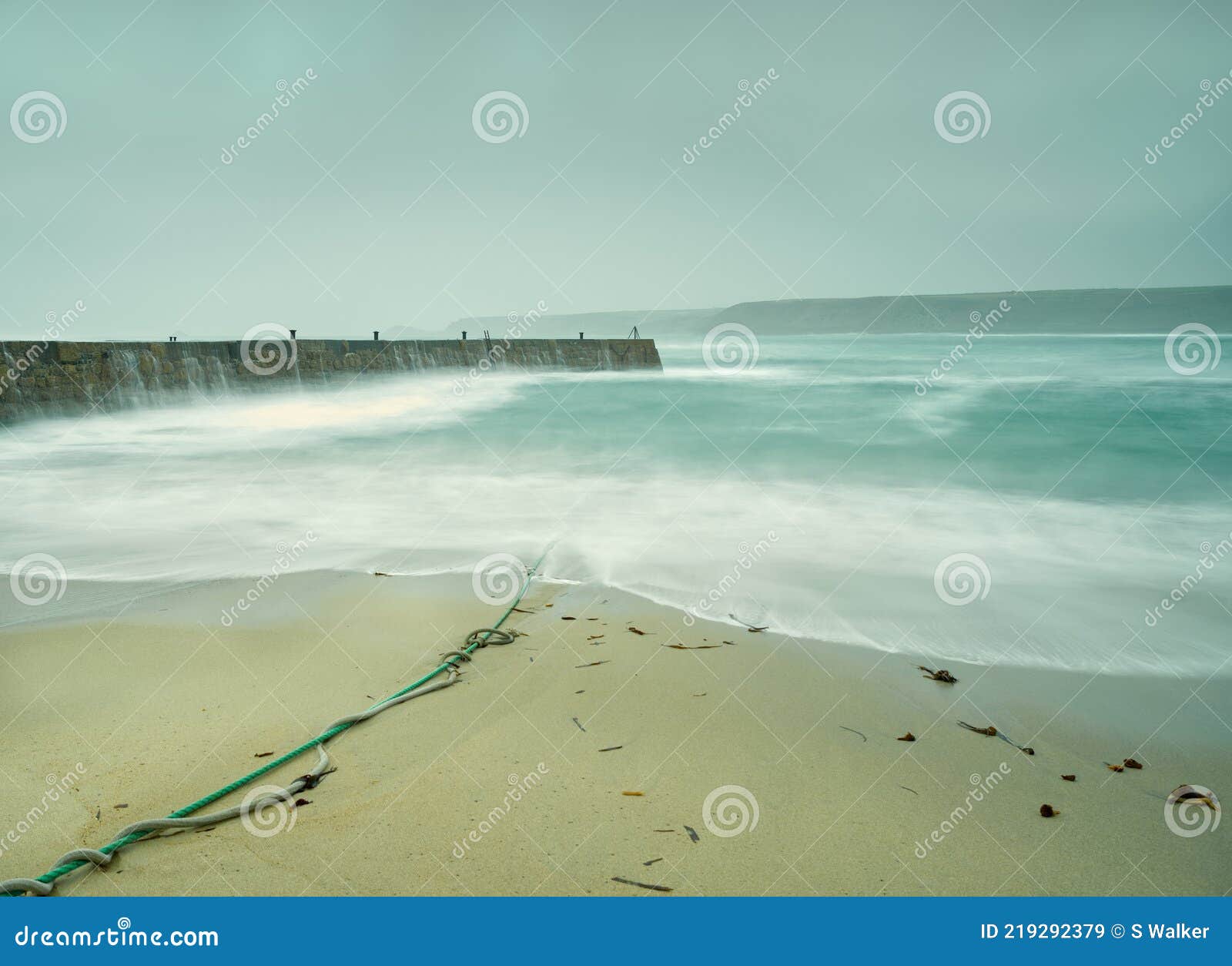Harbour Wall and Beach at Sennen Cove Harbour. Long Exposure. Stock ...