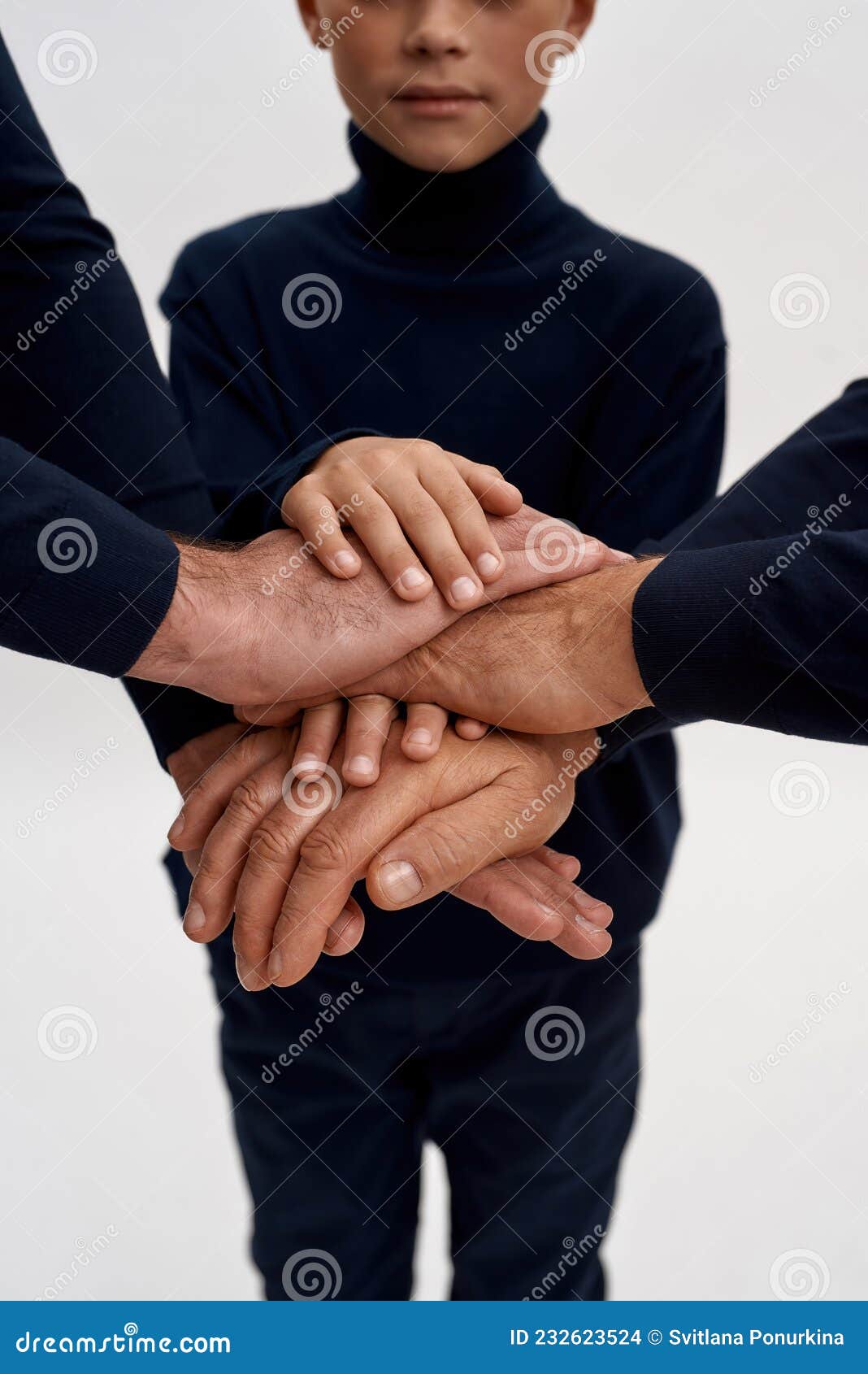 Crop of Three Generations of Men Stack Hands Stock Photo - Image of ...