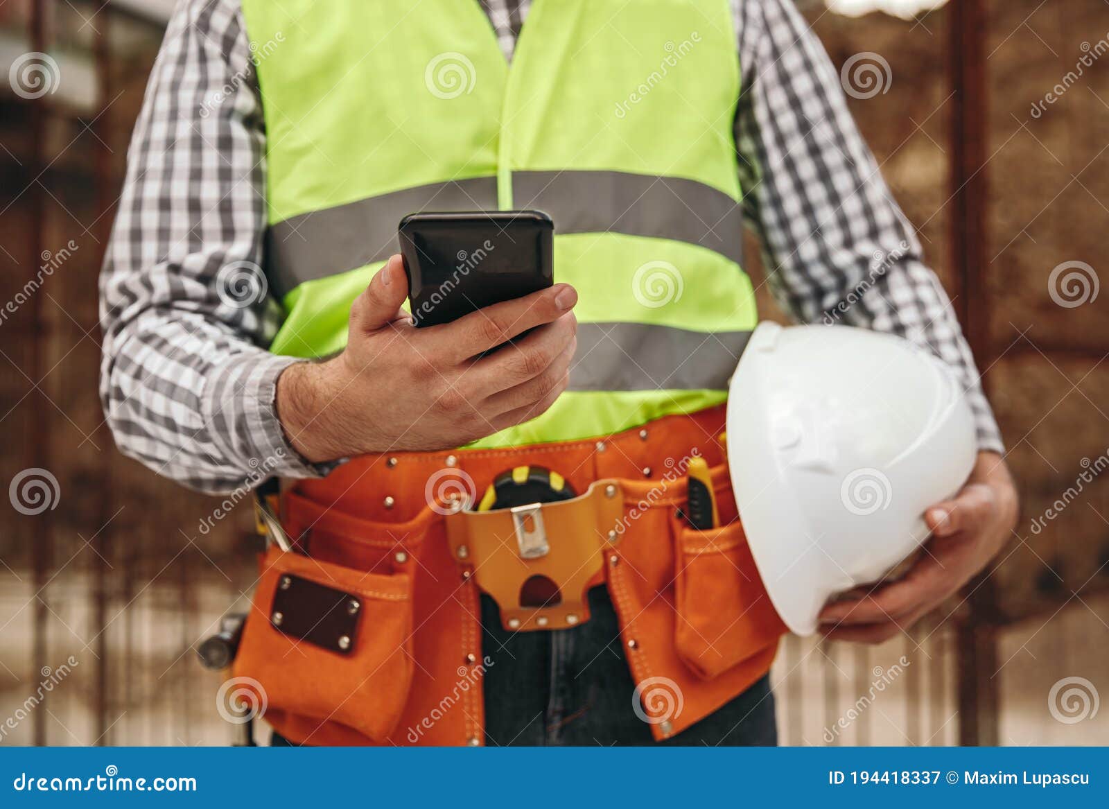 Crop Contractor Using Smartphone during Break Stock Image - Image of ...