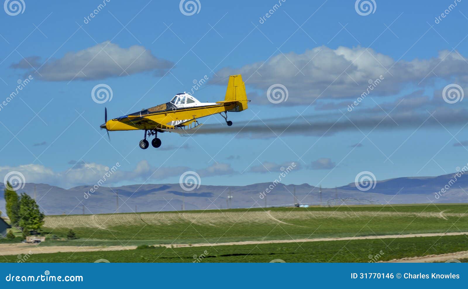 Crop Duster Spraying Crops from the Air Stock Photo - Image of field ...
