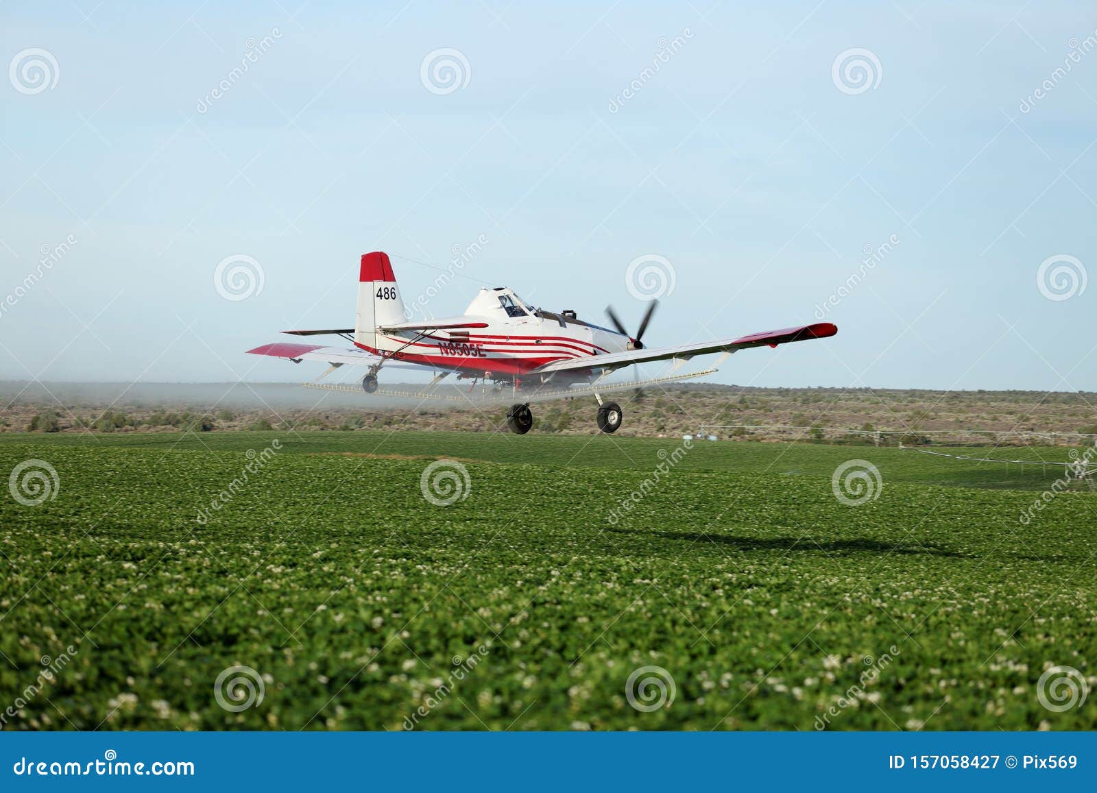 A Crop Dusting Aircraft Comes in Low for a Spraying Pass Early in the ...