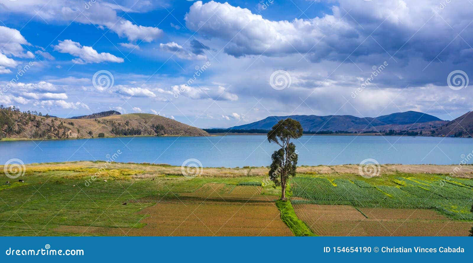 Crop Fields in the Peruvian Andes Paca Lake in Junin Stock Photo ...